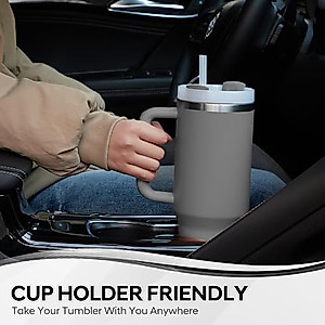 Samtrade Drinking Cup, Stainless Steel Insulated Tumbler with Handle (40oz) - 100% Leak-Proof Friendly Travel Mug, Charcoal blue, YX-T40