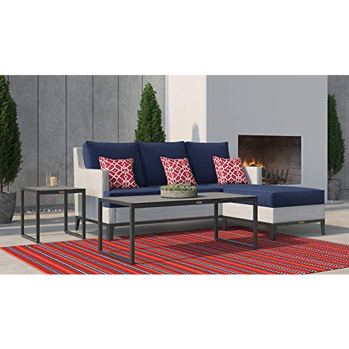 Tommy Hilfiger Hampton Modern White Mesh Outdoor Patio Furniture Collection Gunmetal Frame, Coffee Table, Gray