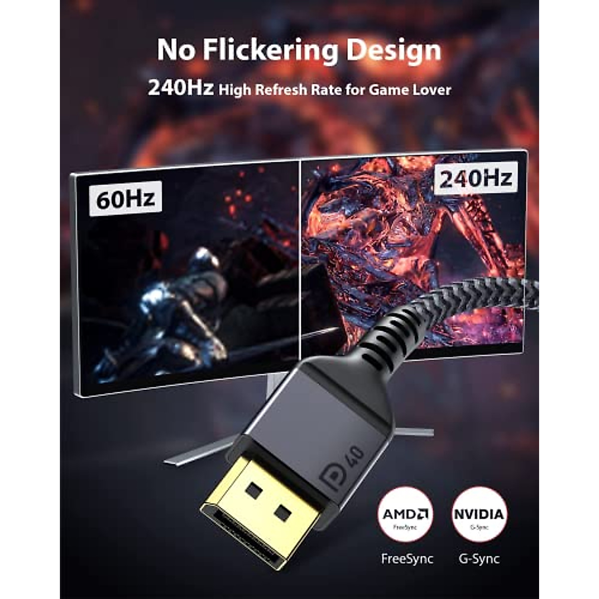 Maxonar VESA Certified DisplayPort 2.1 Cable, 16K DisplayPort Cable 2.0 Supports 80Gbps,16K@60Hz, 10K@60Hz, 8K@60Hz, 4K@165Hz, HDR, HDCP 2.2, 3D, ARC for Gaming Monitor, TV, PC, Laptop(6.6FT/ 2M)