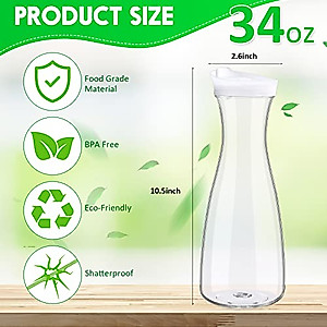12 Packs Plastic Carafe with Lids 34 oz Clear Mimosa Juice Containers Acrylic Beverage Carafe Pitcher Drink Containers for Fridge Outdoor Iced Tea Powdered Juice Milk Coffee Party Mimosa Bar