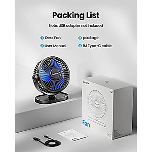 Gaiatop Small Desk Fan Baterry Operated, 360°Rotation Rechargeable Portable Fan 3 Speed Strong Airflow, 5.5 Inch USB Quiet Table Fan for Home, Office, Bedroom, Camping (Black)