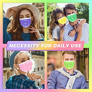 Disposable Face Masks, 50 Pack- 3 Layer Individually Wrapped Masks For Women, Men, Unisex Adults, Breathable Colorful Face Masks Disposable(5 Rainbow Colors)