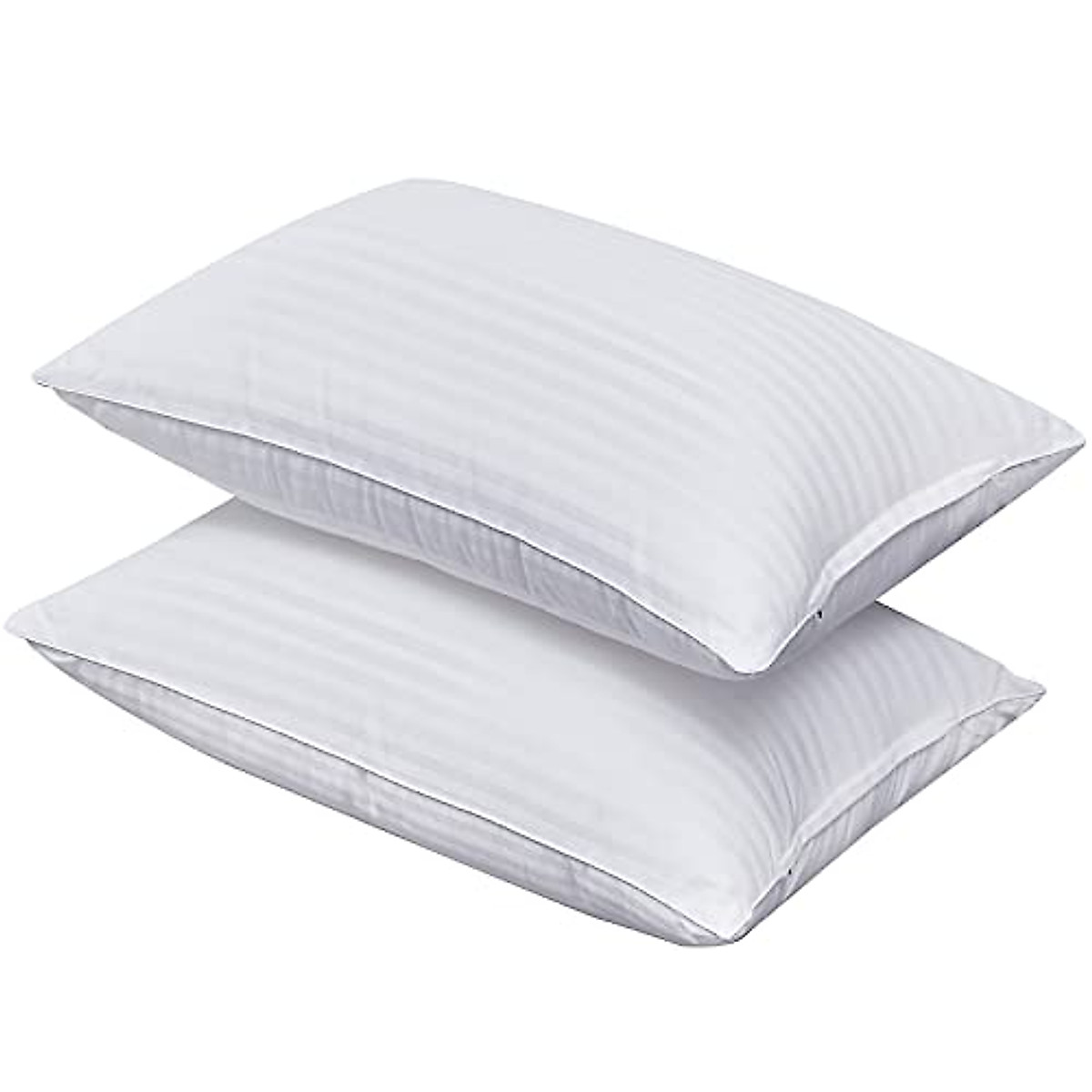 Oubonun Hotel Collection Striped Bed Pillows Standard Size Set of 2, Breathable Cooling Cotton Cover, Fluffy 3D Down Alternative Microfiber Filled for Side Back and Stomach Sleepers, 20"x26"