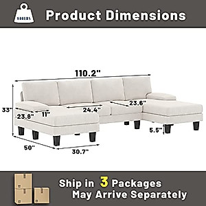 YESHOMY Convertible Sectional U-Shaped Couch with Soft Modern Cotton Chenille Fabric for Living Room, 6 Seats Oversized Sofas with Comfortable Backrest, Cream White