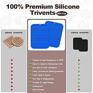 Breeze Touch Silicone Trivet Mats for Hot Dishes, 4 Pack Pot Holders for Kitchen Trivets for Hot Pots and Pans, Heat Resistant Non-Slip Hot Pads for Jar Opener Spoon Holder Counter, 9"x12" Blue