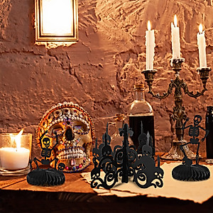 9 Pieces Halloween Honeycomb Centerpiece Happy Halloween Paper Fans Decoration Skull Ghost Pumpkin Witch Bat Cat Birdcage Candlelight 3D Black Silhouette Table Centerpiece for Party Favor Supplies