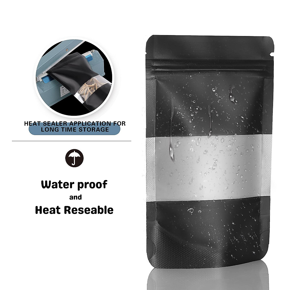 100 pcs 3.5 Mylar Bags for Food Storage, Heat Sealable Baggies Edible Packaging, Matte Resealable Foil Ziplock Pouch with Window, Perfect for Runtz, Cookies, Tea,Jewerly, Wax Melts Small Business Needs