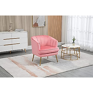ZOBIDO Modern Accent Velvet Chairs Comfy Upholstered Vanity Chairs for Bedroom Armchair Dining Chairs with Golden Metal Legs Desk Chair Single Person sofafor Living Room(Peach Pink)