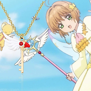 FAADBUK Anime Card Captor Sakura Jewelry Kinomoto Sakura Star Wand Necklace Card Captor Sakura Keychain Card Captor Sakura Lover Gift (Sakura Star NK -S)