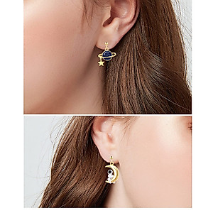 Astronaut Stud Earrings, 4 Pairs Creative Asymmetric Spaceman Star Moon Stud Earrings Planet Dangle Cloud Rain Drop Earrings for Girls Kids Women