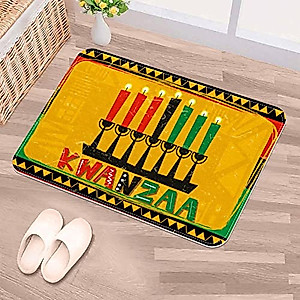 Happy Kwanzaa with Kwanzaa Candle, Indoor Door Mat Durable Front Door Mats Entryway Rug Non-Slip Absorbent Area Rugs Resist Dirt Rugs for Room Decor, 31"x20"
