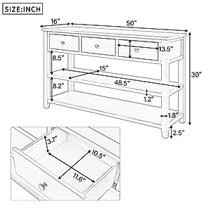 Lovcamp Console w/2 Drawers and Bottom Shelf,HallwayTable Table for Entryway Dining, Living Room, Home,Eassy to Assemble，Navy Blue, Antique White