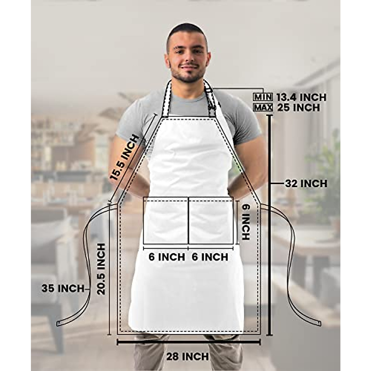 Utopia Kitchen Adjustable Bib Apron (10-Pack) Water Oil Resistant Chef Cooking Kitchen Mens Womens Waitress Server Work Aprons with Pockets (White)