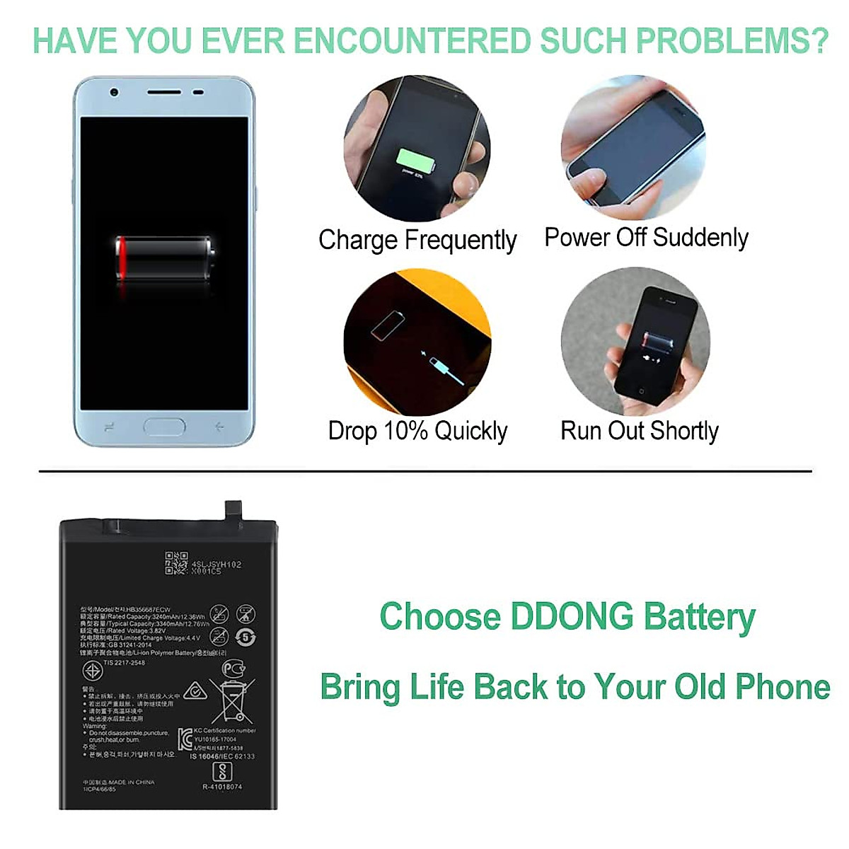 DDONG(Flame Bird Co., Ltd) for Huawei Mate SE BND-L34 BND-L24 P30 Lite Mate 10 Lite Replacement Battery HB356687ECW with Repair Tool Kit