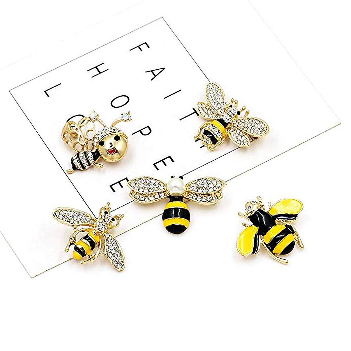 Set of 10 Fashion Enamel Crystal Rhinestones Bee Themed Brooch Pin Jewelry Lapel Pins for Clothes Collar Dress Scarf Bag Decoration