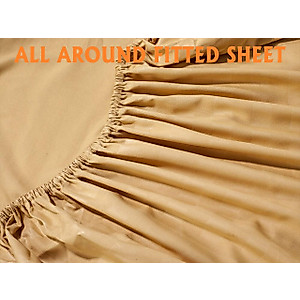 Mocassi Queen Stripe Sheet Set - Luxury Hotel 1800 Premier Bedding Sheets & Pillowcases - Ultra Soft Breathable & Cooling Bed Sheets - Wrinkle Resistant - 6 Piece Set - Queen, Gold