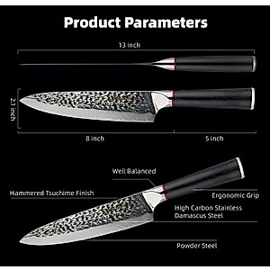 S SMAZINSTAR Chef Knife 8 inch Kitchen Knife Premium Sharp Cooking Knife HC German Stainless Steel Japanese Knife for Home Kitchen and Restaurant, Hand-Hammered, Ergonomic Handle, Gift Box