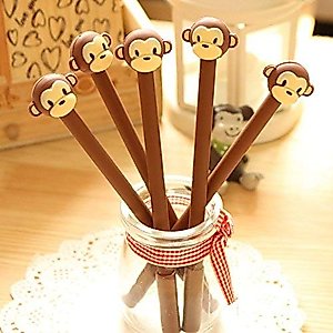Gydthdeix 10 Pcs 0.38mm Newest Novelty Cute Kawaii Monkey Black Ballpoint Writing Pen Set Plastic Creative Gel Ink Pens for Office School Children Gift Stationery Supplies Set
