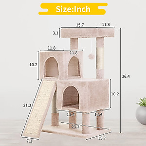 BestPet 36 inches Cat Tree for Indoor Cats Cat Tower with Scratching Posts Multi-Level Cat Furniture Condo with Ramp, Perch Spacious Cat Cave & Funny Toys for Kittens House,Beige