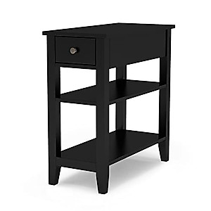 ChooChoo Side Table Living Room, Narrow End Table with Drawer and Shelf, 3-Tier Sofa End Table for Small Space, Black