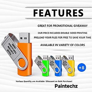Paintechz Custom Swivel USB Flash Drives 50 Pack, Personalized Logo Bulk - as Corporate Gifts and Promotional Giveaways - 2GB