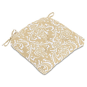 COZY TRENDS Handmade Cotton Chair Pads Cushions Seat Pad with Ties 16''x16'' for Dinning Kitchen Living Room Chairs Office Chair Bench Thick Reversible Damask Design U Shape (Set of 2) (Beige)