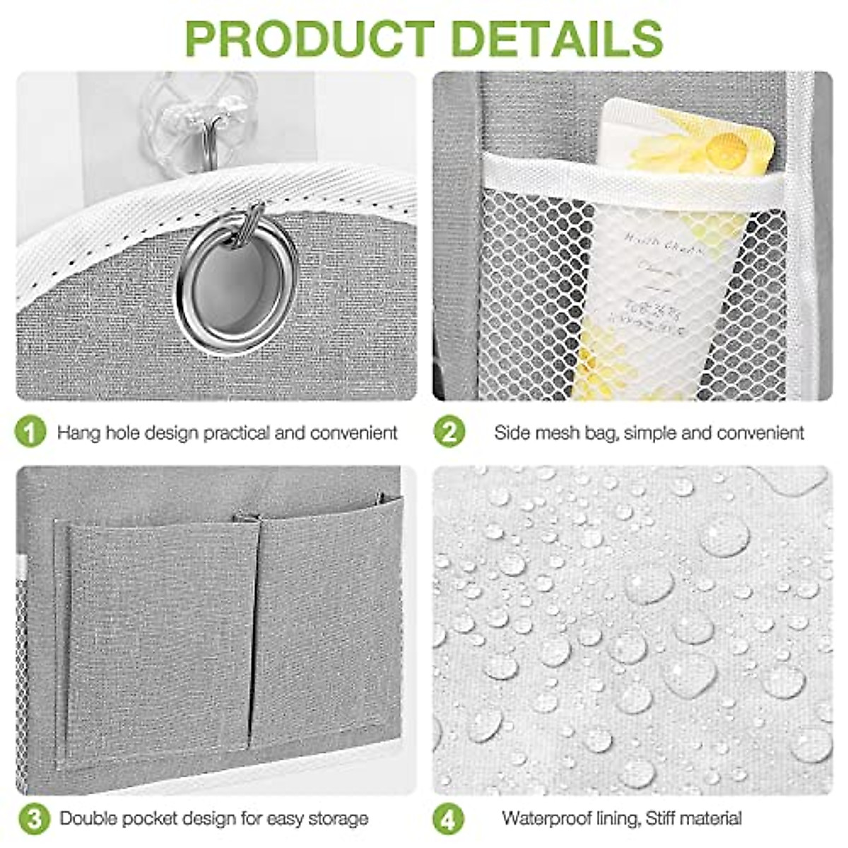Ndeno 2 Pack Wall Hanging Organizer Bag with Pockets Fabric Storage Bag Basket Caddy Waterproof Over the Door Pouch Closet Shelves with Hook for Kitchen,Bedroom, Bathroom (Grey+Grey)