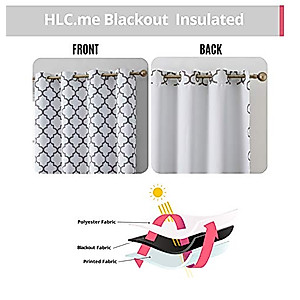 HLC.ME Lattice Print Decorative Curtains Blackout 54 Length - Thermal Insulated Room Darkening Grommet Window Drapes Panels for Basement Windows - Platinum White & Grey - Set of 2-52 x 54 Inch