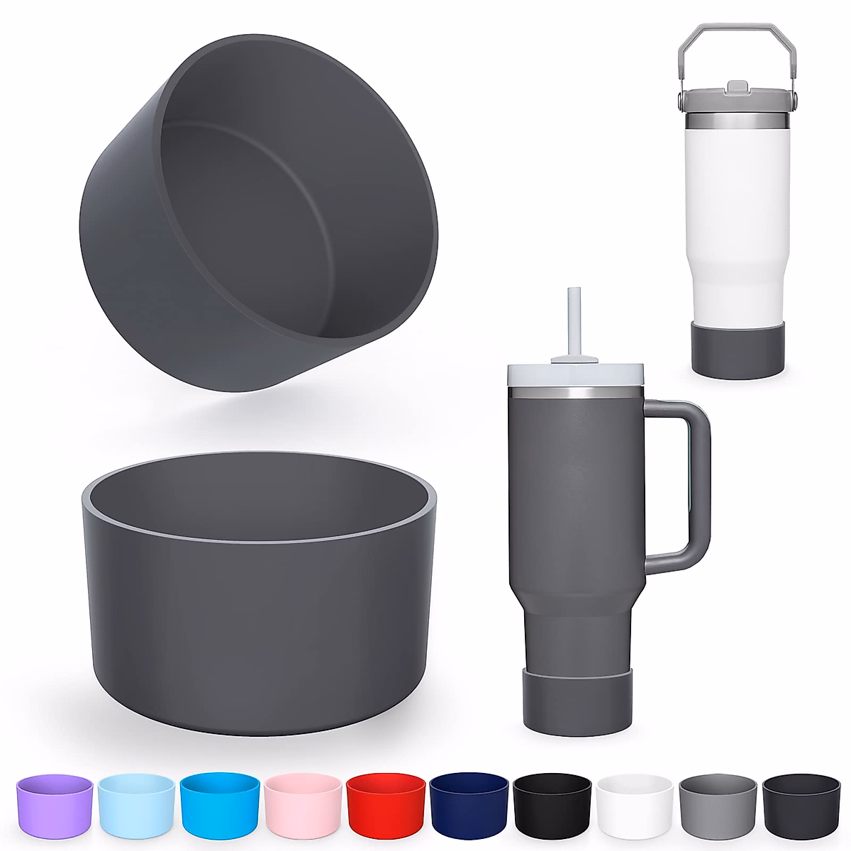 25 Colors Silicone Boot for Stanley 40 oz Quencher & IceFlow 20oz 30oz, 2 PCS Protective Tumbler Cup Boot Sleeve Water Bottle Accessories, BPA-Free Anti-Slip Bottom Cover, Dishwasher Safe