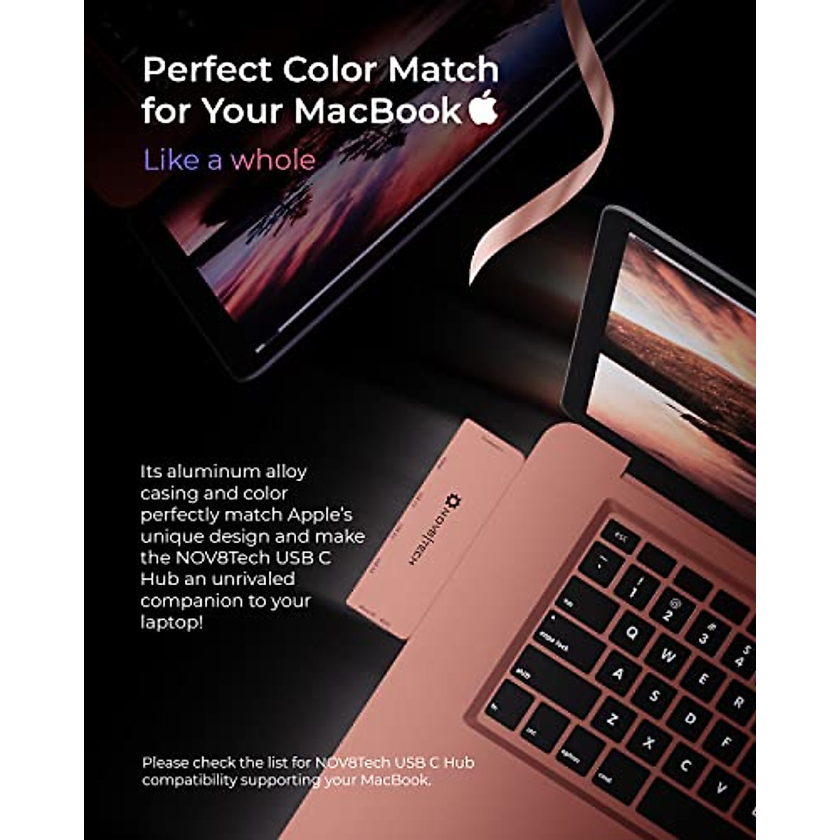 Nov8tech USB C Hub for MacBook Pro & Air M1/M2/M3 2023/2022-2016 - 7 in 2 USB C to C Adapter, Multi Port Dongle for High-Speed Data Transfer Upto 5Gbps - 4K HDMI Adapter for Laptop (Gold)