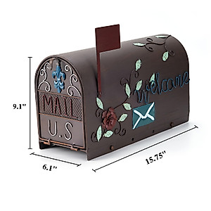 MEIYIHUI Heavy Duty Galvanized Steel Mailbox Post, Mailboxes for Outside,Curbside Mailbox,Rural Mail Box Postal Storage Box Outdoor Decor (Brown)