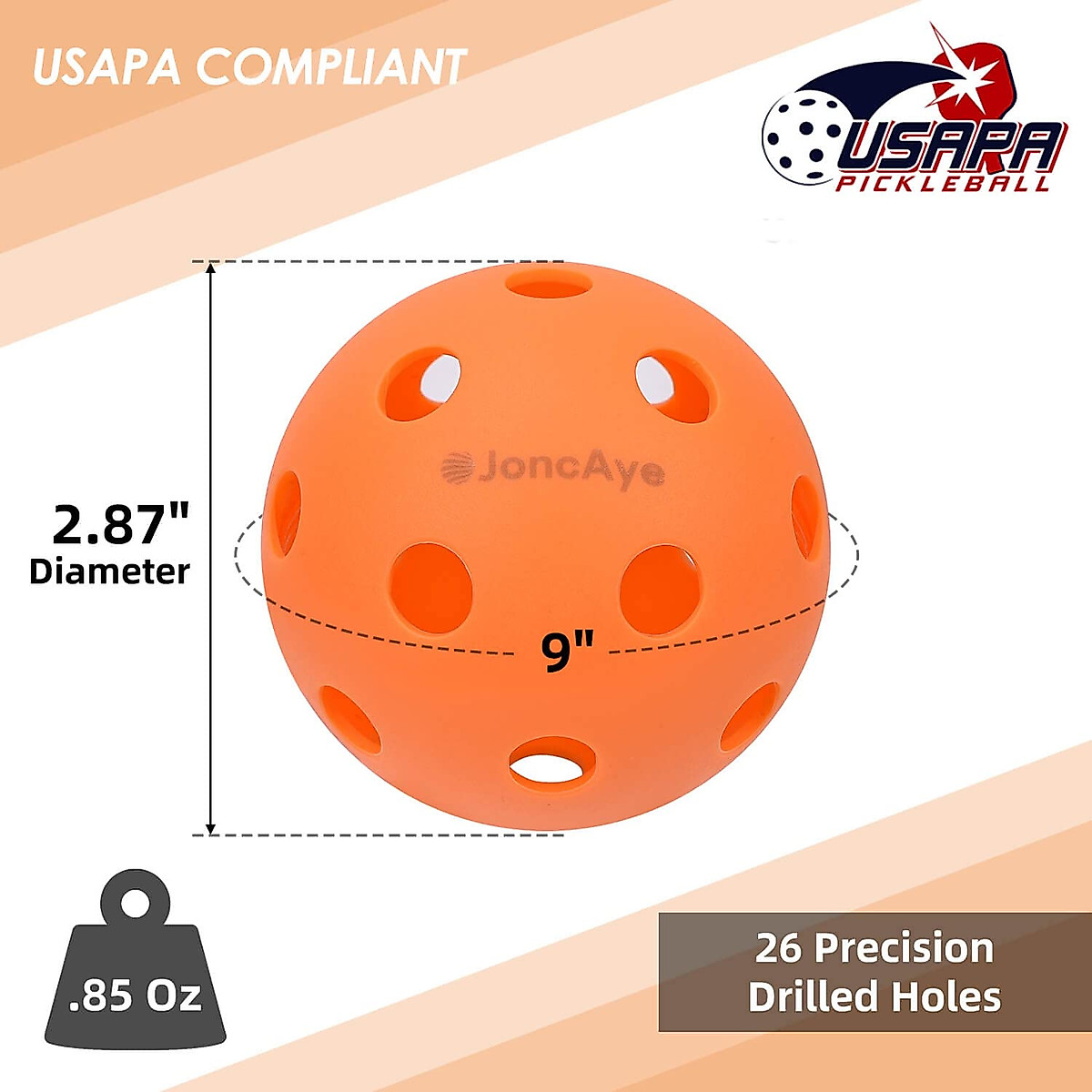 JoncAye Pickleball-Balls 6 Pack, Orange Indoor-Pickleballs USAPA Compliant, Pickle-Balls with Bag, Accessories for Pickleball-Paddle-Set, Gifts for Pickleball Lovers