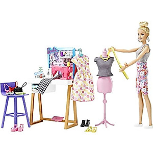 Barbie Fashion Designer Doll & 25+ Accessories, Studio Playset Includes Furniture, Sewing Machine & Mannequin, Blonde Doll