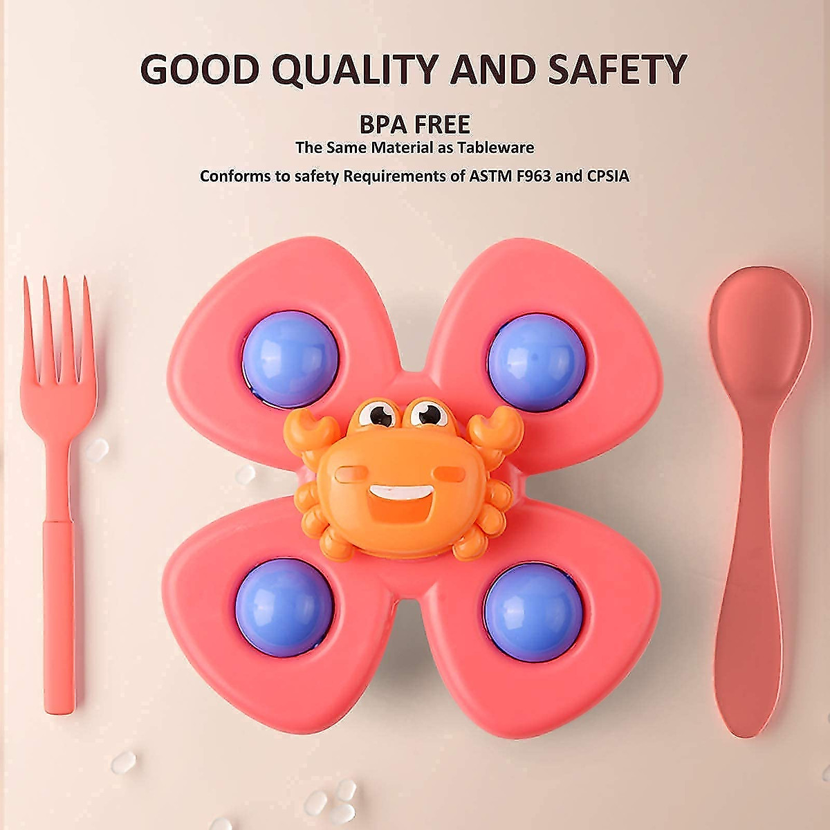 Chylldem Spinning Top Toys with New Upgrade Suction Cup for 6+ Month Boys and Girls, Baby Rattle Toy Set and Gifts for Babies, Crab, Turtle, Dolphin - 3 Count (Pack of 1)