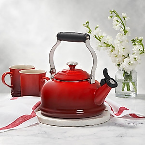Le Creuset Enamel On Steel Whistling Tea Kettle with Metal Finishes, 1.7 qt., Cerise