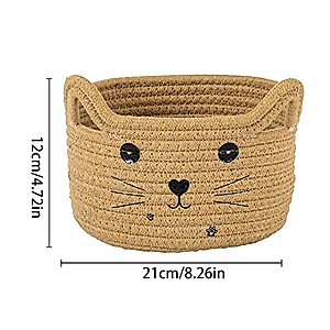 Baby Easter Basket, Cat Ear Cotton Woven Desktop Storage Basket, Cotton Rope Basket, Egg Hunt Bunny Baskets for Kids with Cute Rabbit Ears, Decorative Pet Cotton Rope Storage Basket
