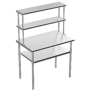 Profeeshaw Stainless Steel Prep Table with Double Overshelf NSF Commercial Work Table with Backsplash and Undershelf for Kitchen Restaurant 24×48 Inch