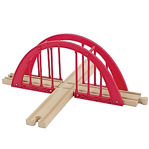 maxim enterprise, inc. Red Intersection Bridge, Model Railroad Bridge with Wooden Cross Track, Wooden Bridge Compatible with Thomas & Friends, Brio Railway, and All Major Brand Fine Wooden Train Sets