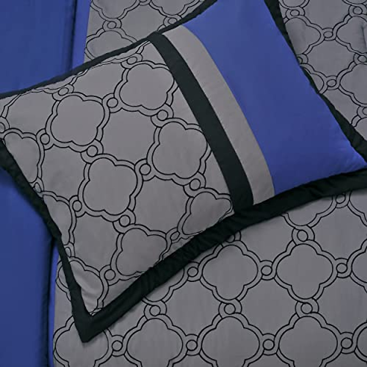 SUPERIOR Maxfield 8 Piece Embroidered Comforter Set, Queen, Blue