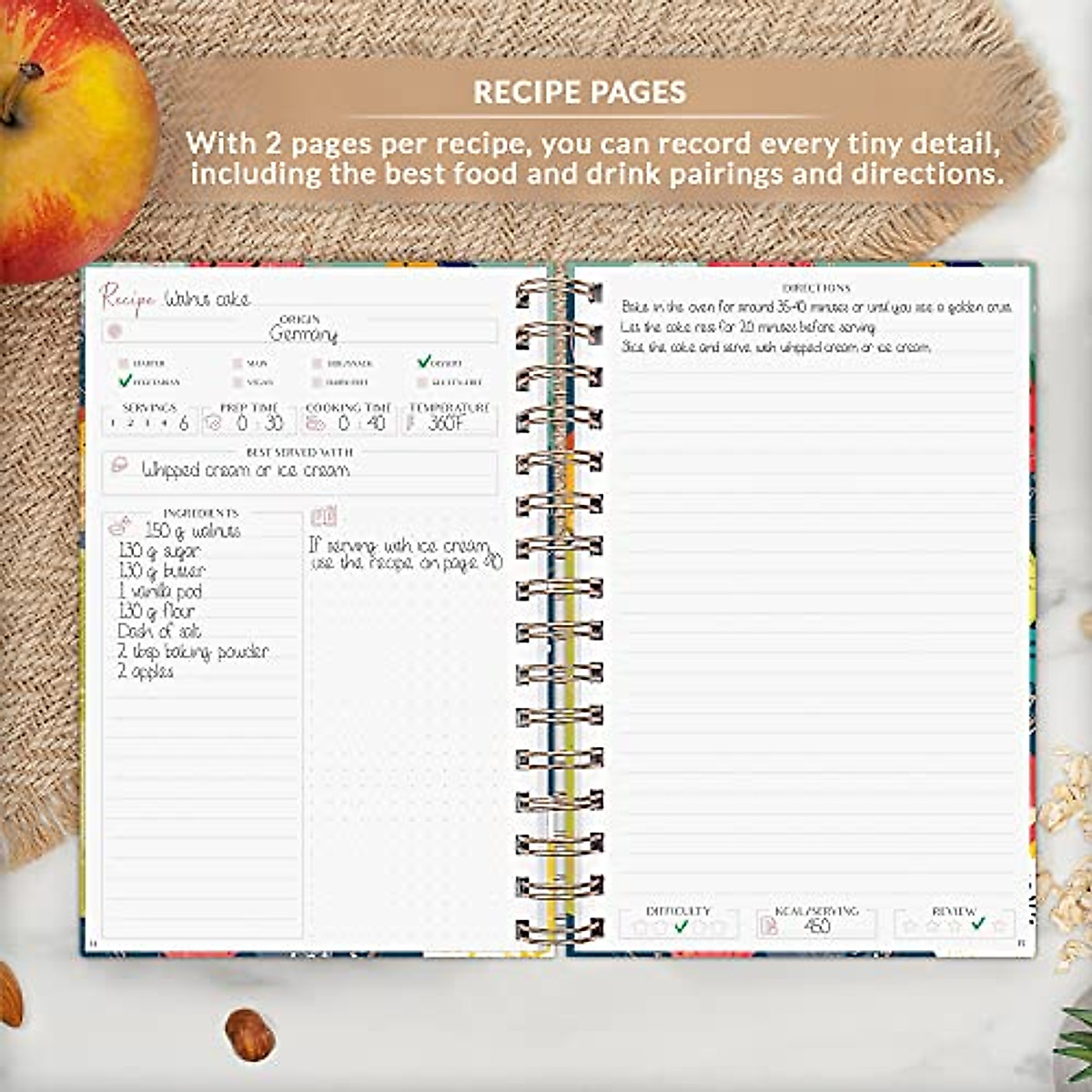 PLANBERRY Recipe Book – Blank Hardcover Cookbook to Write In Your Own Recipes – Empty Cook Book Journal to Fill In – Blank Family Recipe Notebook – 60 Recipes, 6.3”x8.4” (Fresh Multifruit)