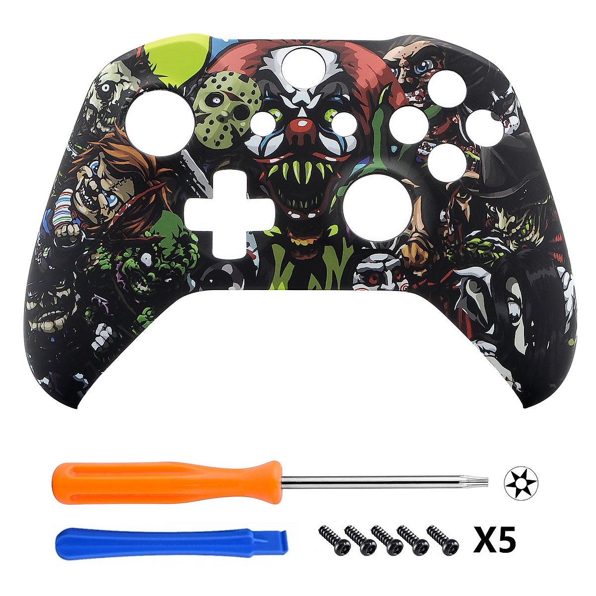 eXtremeRate Soft Touch Scary Party Patterned Faceplate Cover, Front Housing Shell Case Replacement Kit for Xbox One X S Controller - Controller Not Included