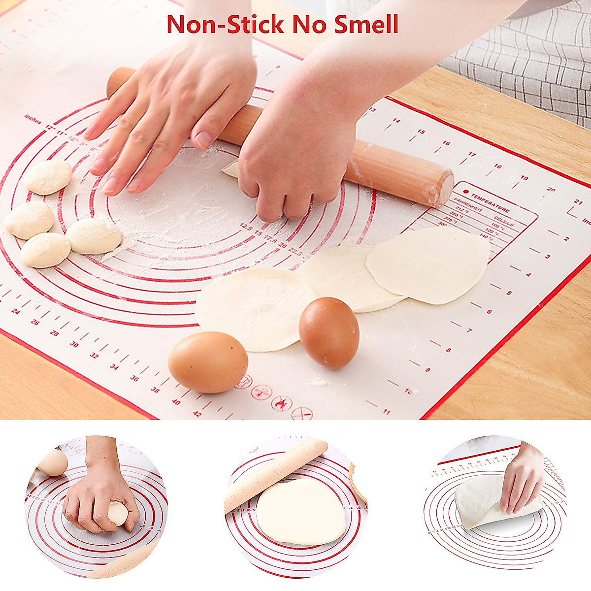 Silicone Pastry Mat 16x24 with Measurements，2 Pack Non-Stick Baking Mat Non-slip Dough Rolling Mat, Reusable Silicone Counter Mat for Making Cookies,Macarons,Bread and Pastry