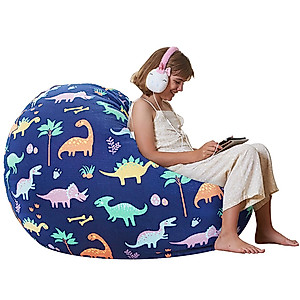 Aubliss Stuffed Animal Storage Bean Bag Chair Cover for Kids, Dinosaur Zipper Beanbag Chair Cover for Organizing Toddler and Kids' Rooms Plush Toys (Dinosaur,X-Large48)