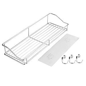Toxz Stainless Steel Storage Rack Kitchen Bathroom Shelf Storage Wall Shelf Organizer with Adhesives,3 Removable Hooks,35×12.5×6cm(Ship from US!)