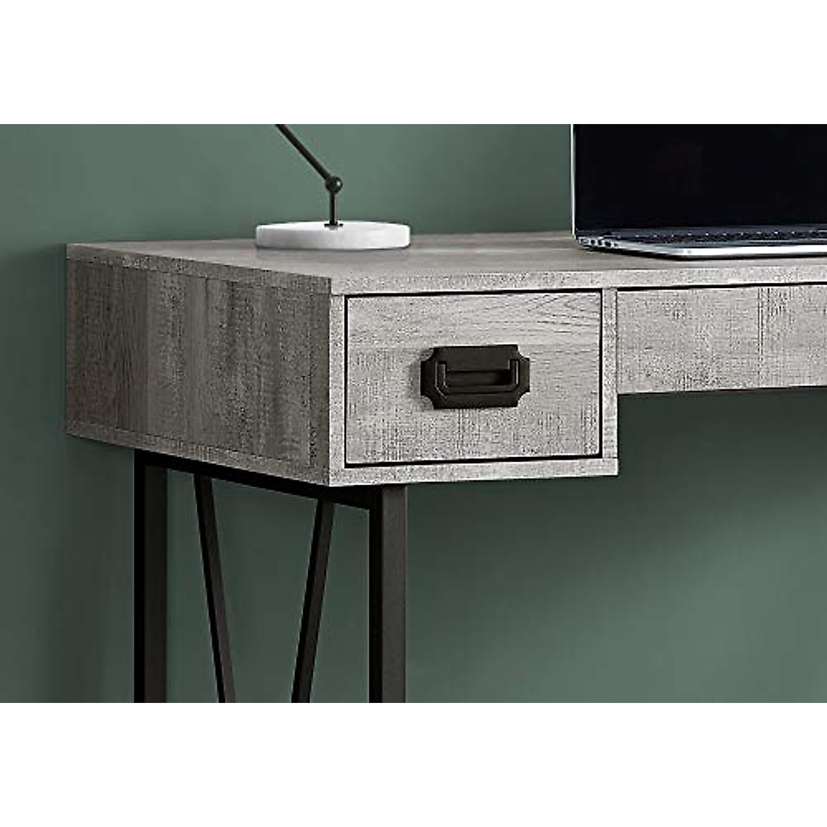 Monarch Specialties Laptop Table with Drawers-Industrial Style-Metal Legs Computer Desk Home & Office, 48" L, Grey Reclaimed Wood Look