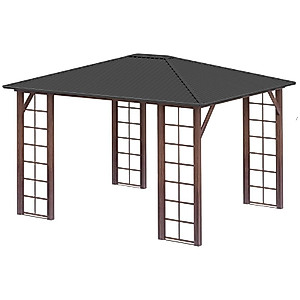 Gazebo 10X12 ft Outdoor Gazebos Clearance with Waterproof Metal Roof and Wood Grain Metal Frame, Backyard Sun Shade Canopy Cover Shelter for Porch Party Garden Grill Gazebo