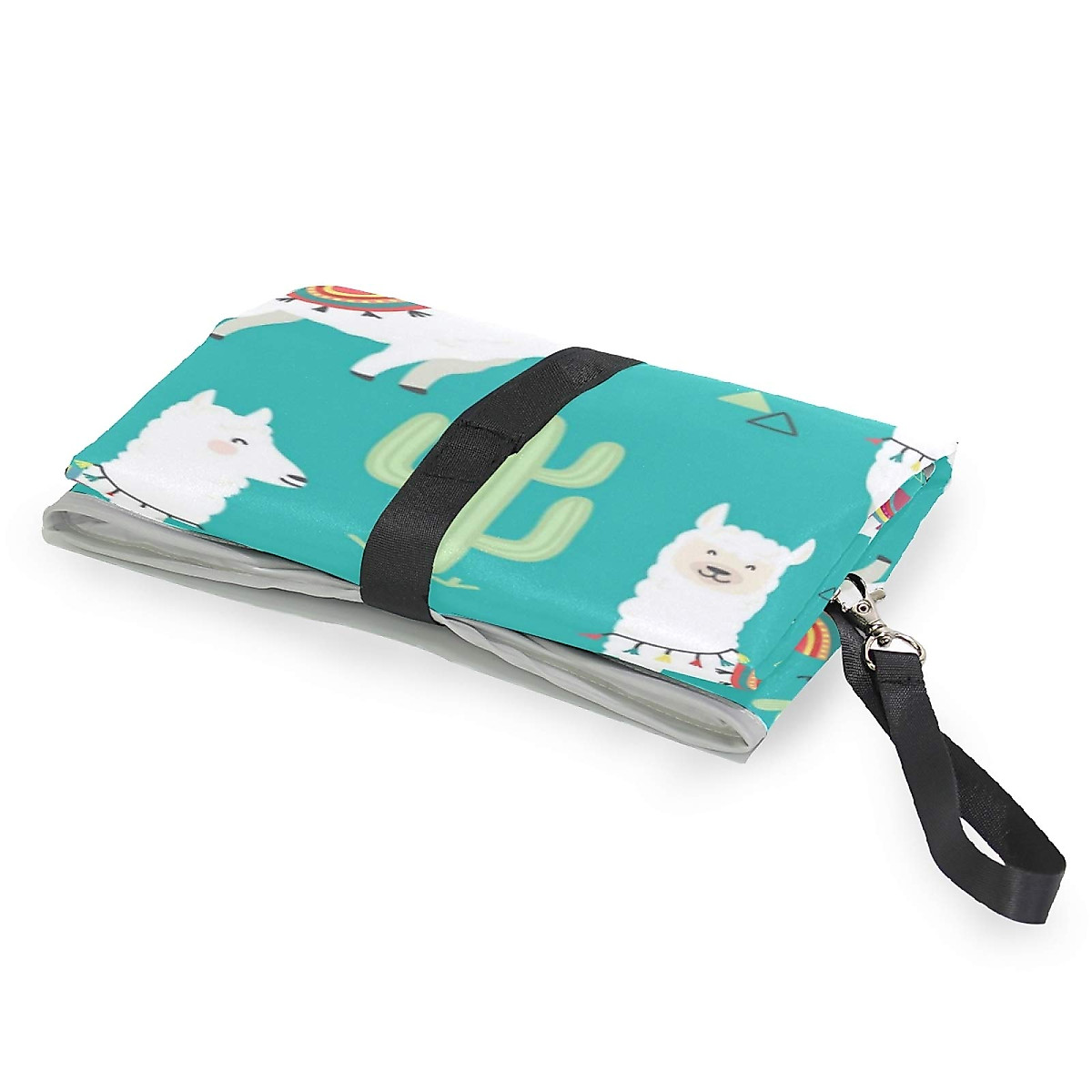 Llama Alpaca Baby Changing Pad, Portable Diaper Changing Pad, Diaper Bag Mat, Foldable Travel Changing Station | Stroller Strap,Side Pocket for Wipes Diaper