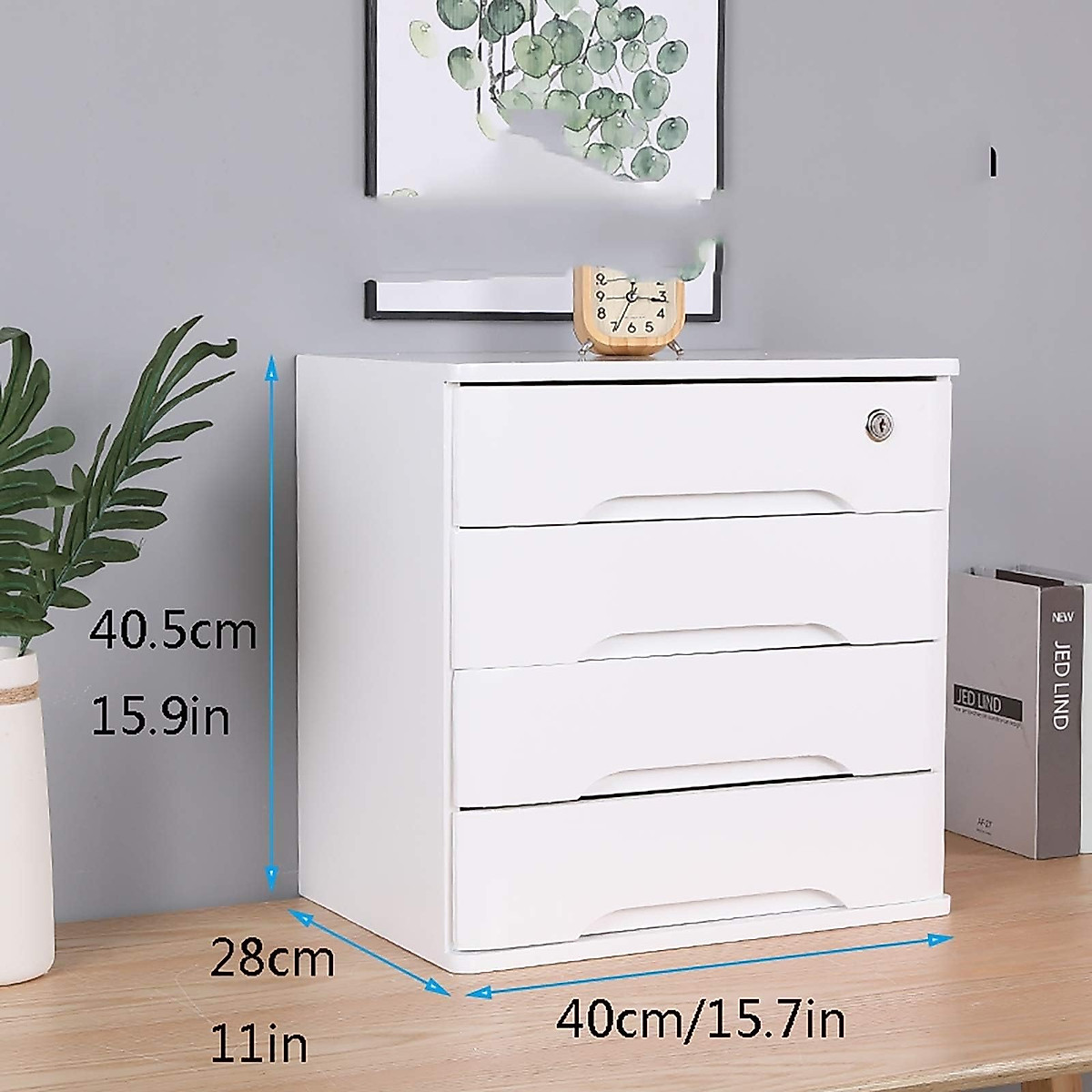 JAEFIT Desktop File Cabinet - Flat File Cabinet - Solid Wood Storage Box, Wooden Desktop Storage Box with Lockable Drawers, Office Supplies A4/Receipt File Organizer (Size : 4 Layer)