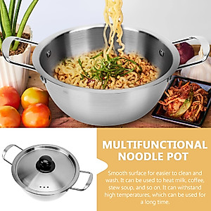 Korean Ramen Noodle Pot, 16 cm Stainless Steel Stockpot Soup Cooking Pot with Lid, Nonstick Saucepan Small Pasta Pot, Camping Cookware for Stovetop