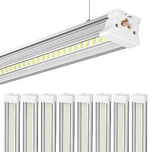 ONLYLUX 8 Pack 4FT Linkable LED Shop Light for Garage, Workshops, 6500K Cool Daylight 50W (300w Equivalent), Plug and Play, Hanging or Surface Mount, with Power Cord and On/Off Switch, ETL Certified